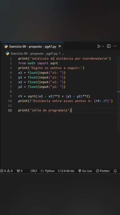 Programa em Python - Distância entre dois pontos #python - YouTube