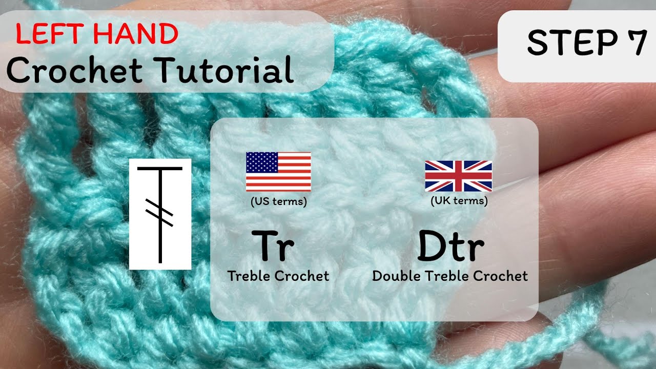 LEFT HAND CROCHET/ Treble crochet ----Crochet basic skills----step 7 如何用左手编织长长针----学钩针编织的第7步 ...