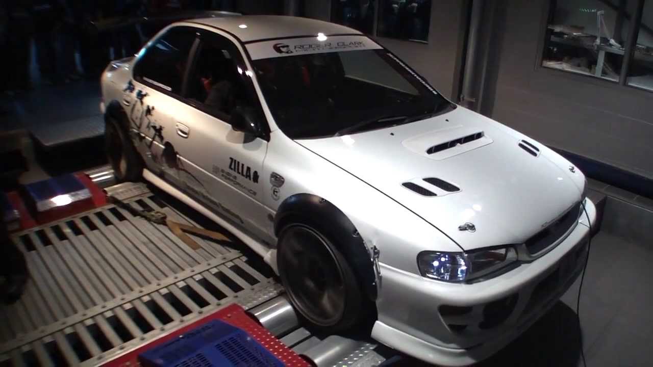 GC8 Subaru Impreza WRX STi 2.5 VF43 anti lag dyno run pop bang flame ...