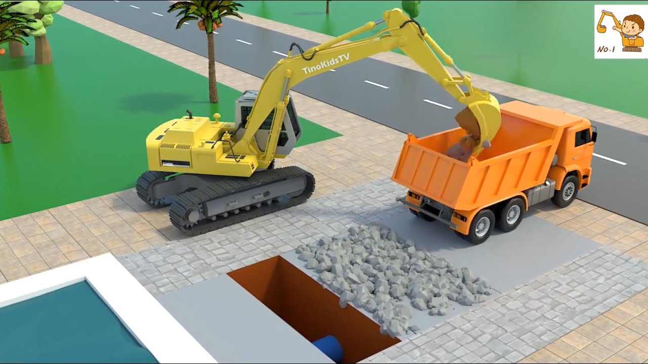 Membuat Saluran Air Mancur Dengan Ekskavator, Bor, dan Truk Mixer # ...