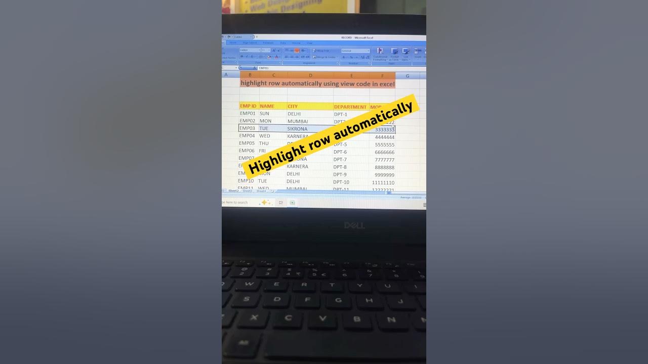 Highlight Row Automatic Using View Code In Excel Exceltips Exceltricks Method Ytyoutube