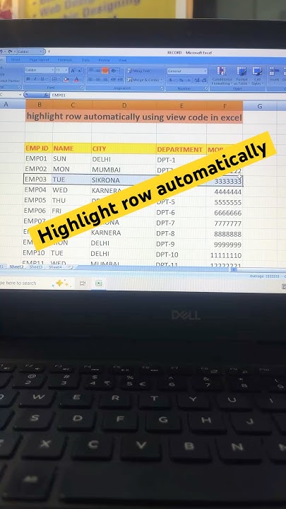 Highlight row automatic using view code in excel|| #exceltips #exceltricks #Method #yt#youtube ...
