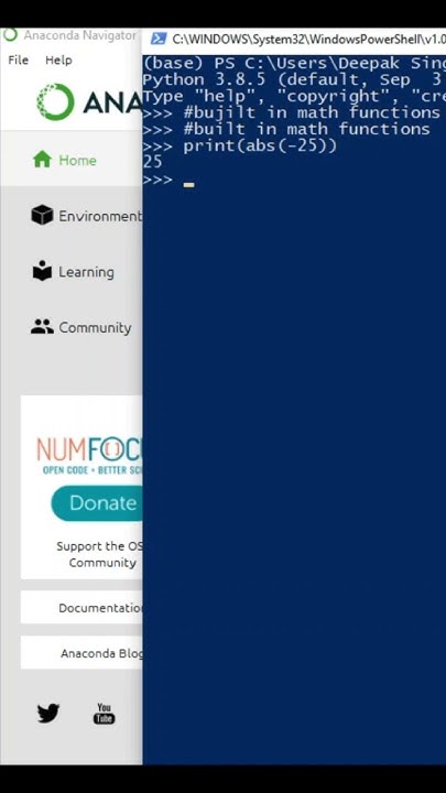 Python Program | Built in Mathematical function |Anaconda Powershell commands prompt - YouTube