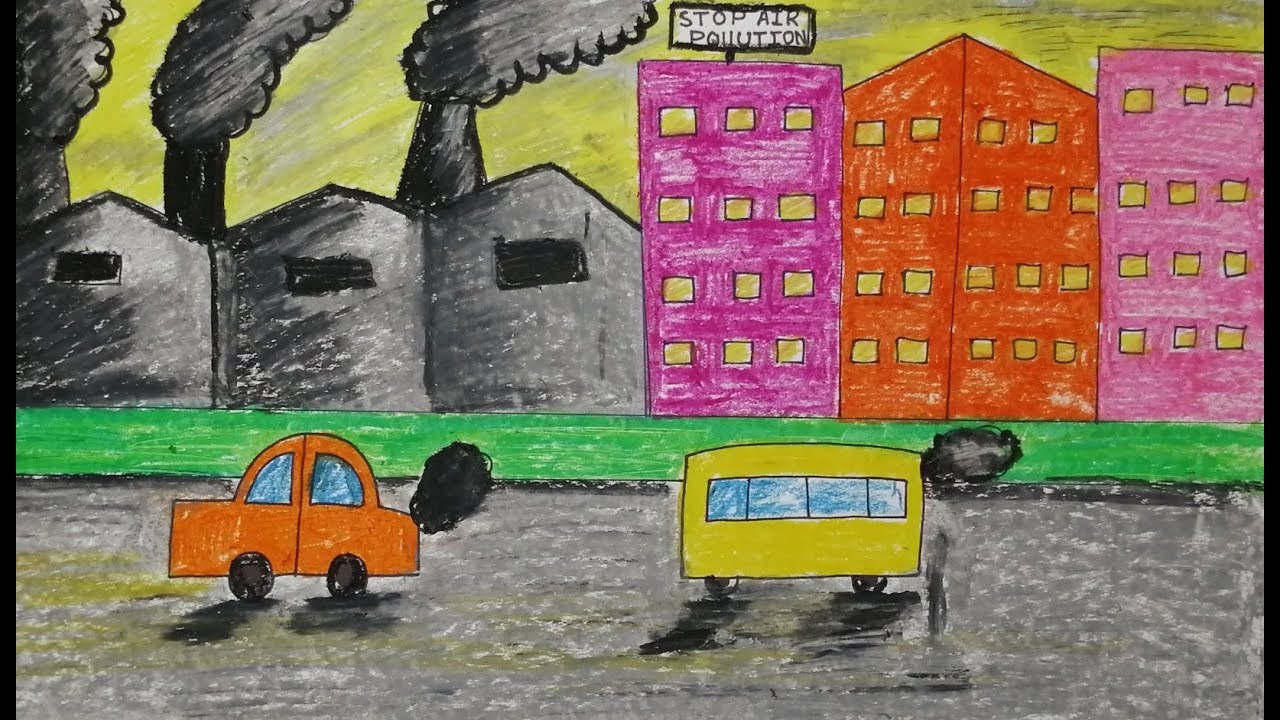 How to draw STOP AIR POLLUTION || वायु प्रदुषण पर आसान चित्र बनाये ...