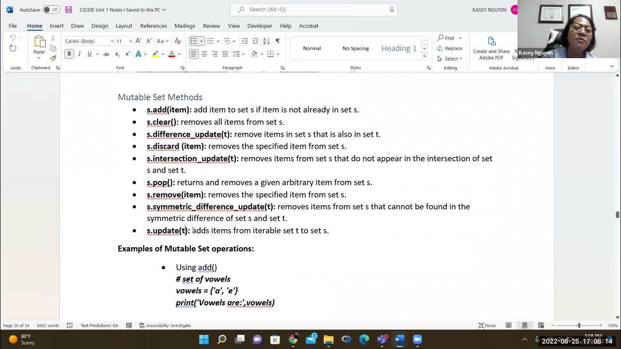 CIS30E Lab 1: Review Python class, objects, file operations, set, modules. - YouTube