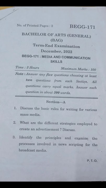 BEGG -171 || media and communication skills || previous year question paper || exam preparation ...