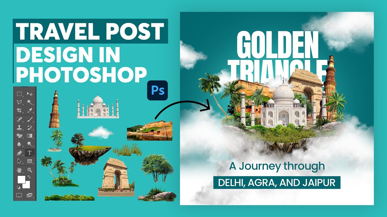 Travel social media post design in Photoshop | photo manipulation ...