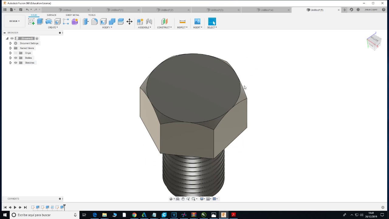 modelar TUERCA Y TORNILLO EN FUSION 360 TUTORIAL 3 - YouTube