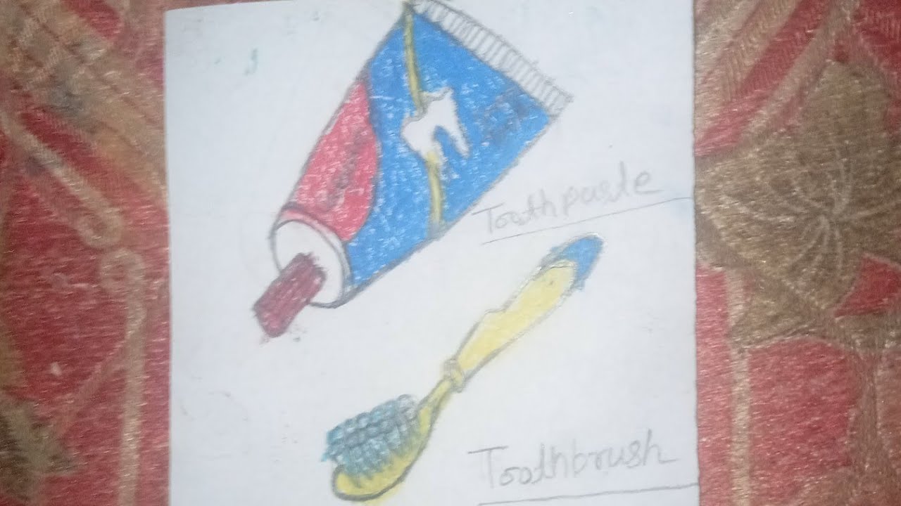 Toothbrush and toothpaste drawing with colar// easy drawing toothbrush ...