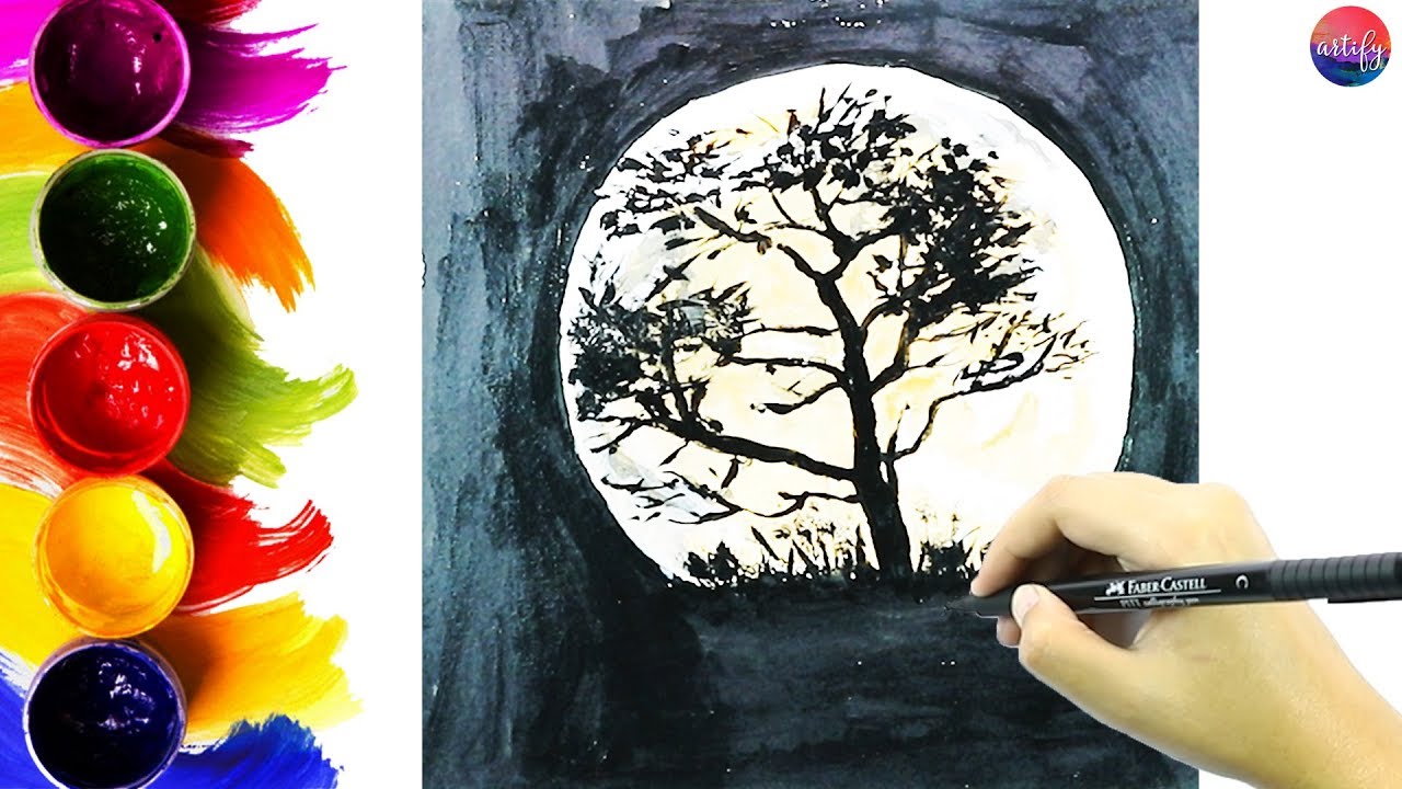 How To Draw A Beautiful Tree Inside The Moon | Learn Drawing Online ...