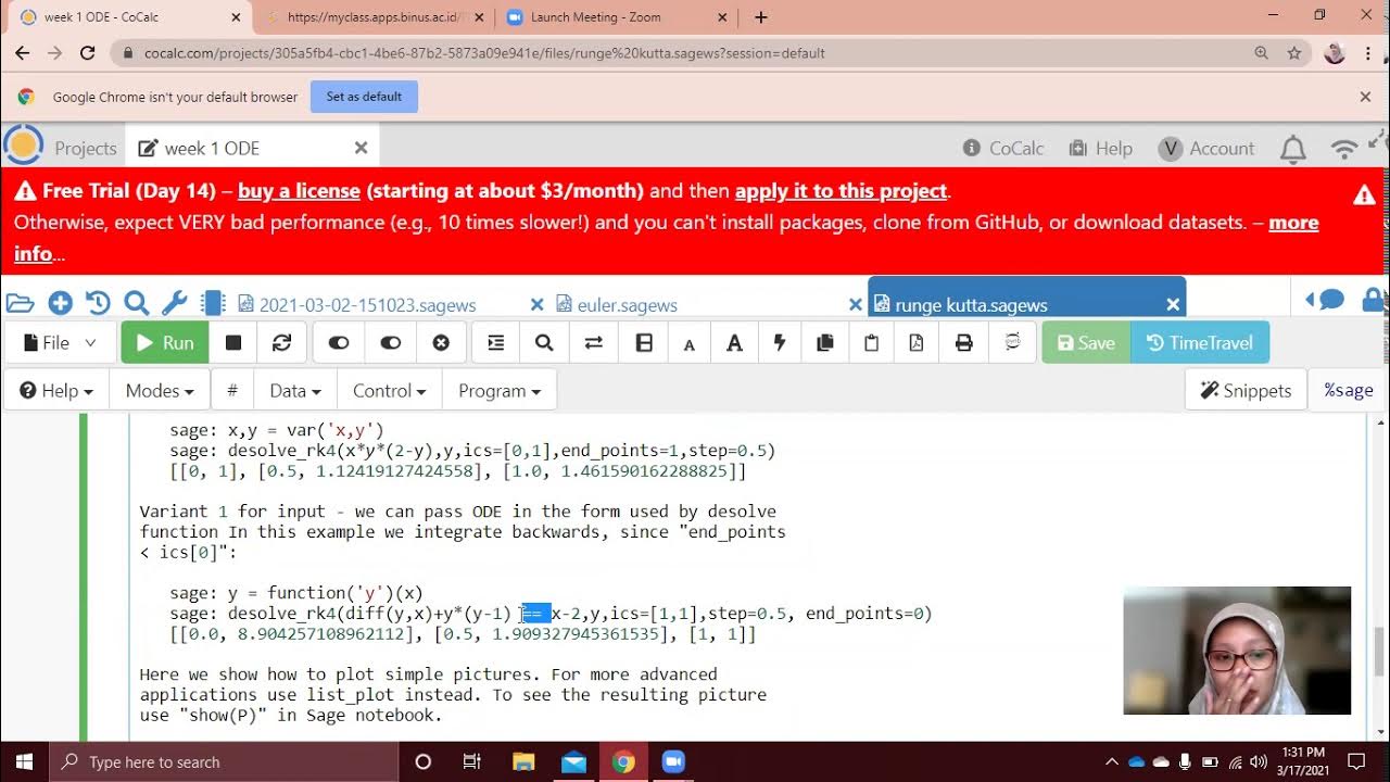 ODE orde 1- COCALC (SAGEMATH): desolve_rk4 - YouTube