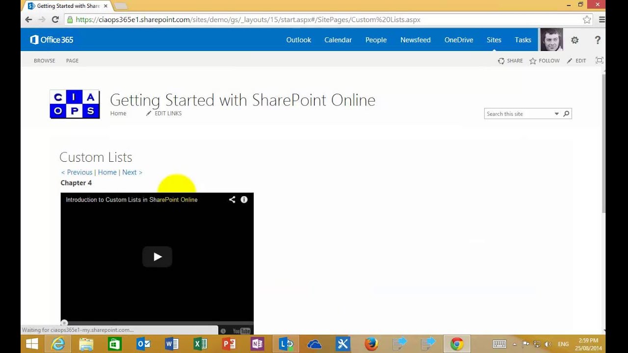 Using the Getting Started With SharePoint Online Tutorial Team Site ...