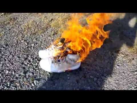 Burning Fake Jordan 11's Legend Blue - set on fire! THUMBS UP - YouTube