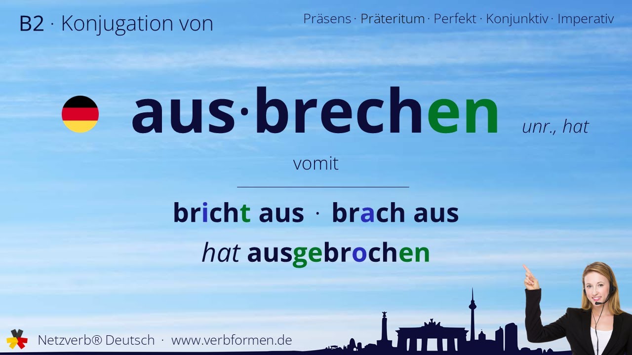 Konjugation Verb „ausbrechen“ (unr., hat) - alle Zeitformen, Lernvideo ...