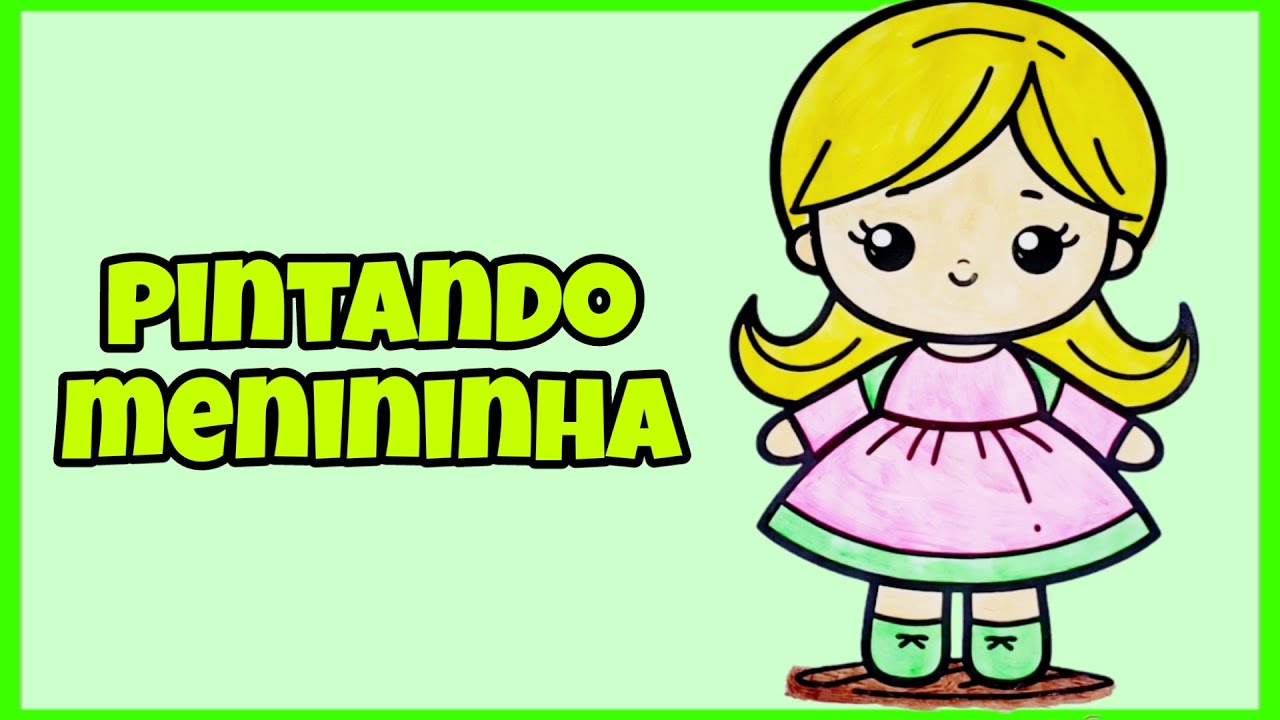 Menina fofinha desenho animado infantil pintando desenhos com tinta ...