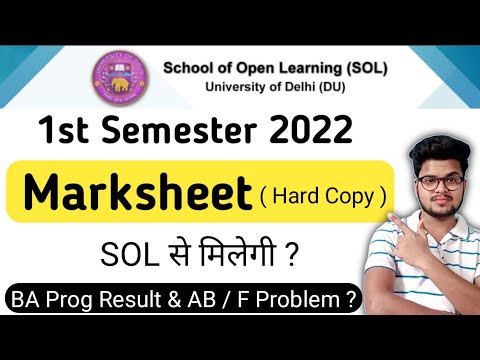 SOL से मिलेगी 1st Semester *Marksheet* In Hard Copy 2022 ? - YouTube
