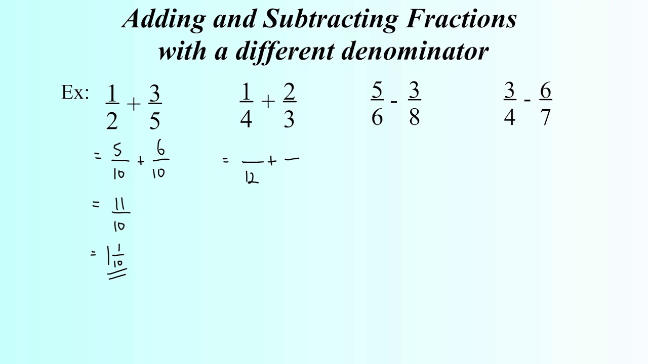 Fractions - Adding and Subtracting Fractions - YouTube