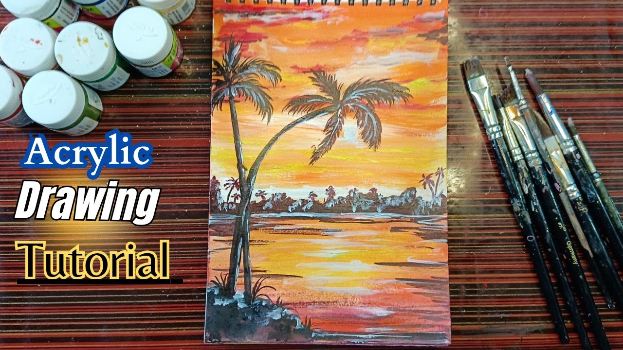 Simple Acrylic Drawing Tutorial || Step by Step Landscape Drawing ...