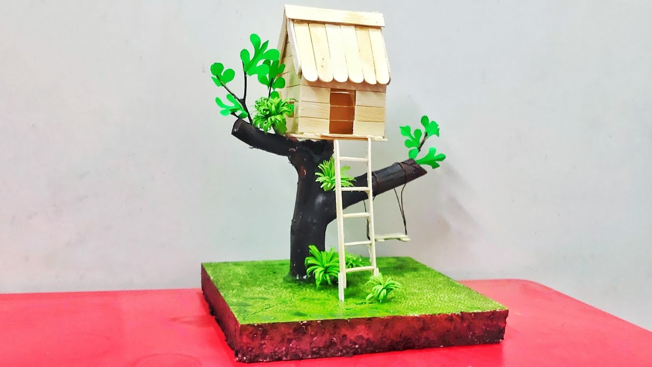 Make a beautiful treehouse || Ice-cream stick craft idea || show-piece ...