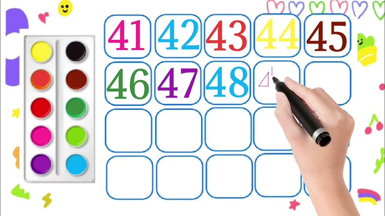 Learn English Numbers with colours| Counting Numbers 41 to 60| Numbers ...