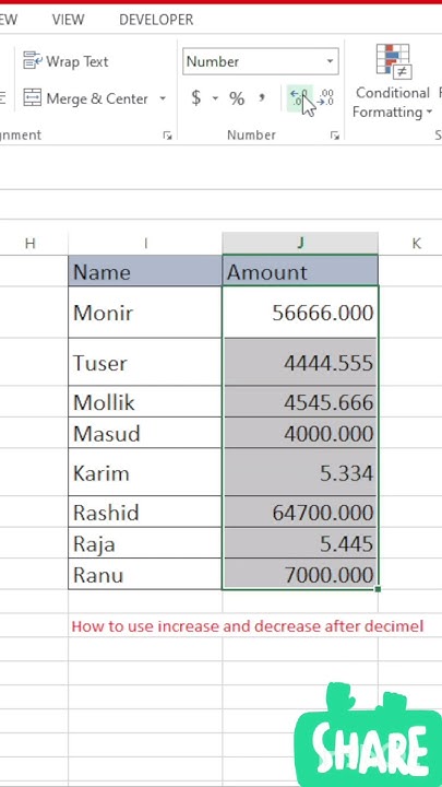 Increase & Decrease Decimal in Excel #excel #excelshorts - YouTube