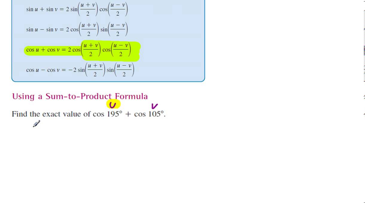 Using a Sum to Product Formula Ex 1 - YouTube