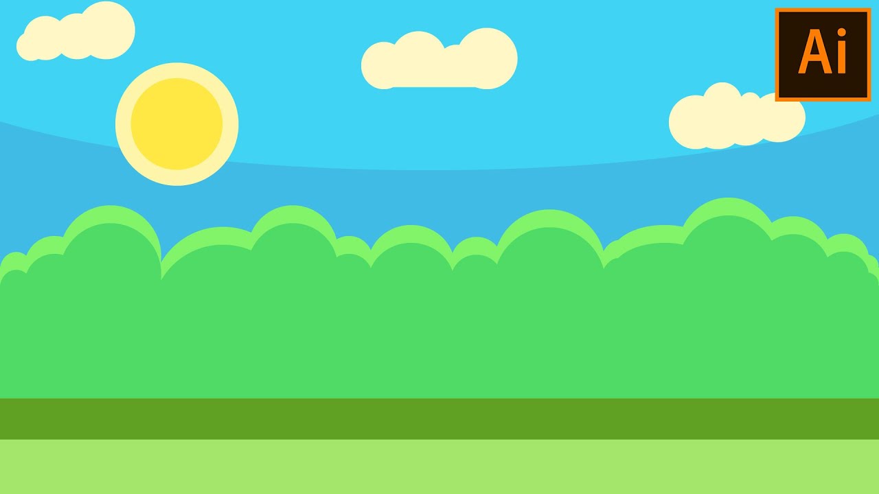 Draw A Simple Natural Landscape Design in illustrator||Flat Design in ...