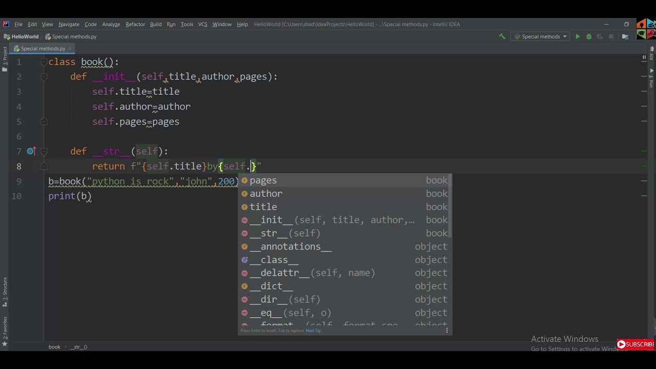 Objects Oriented Programming Special Methods In Python Hindi