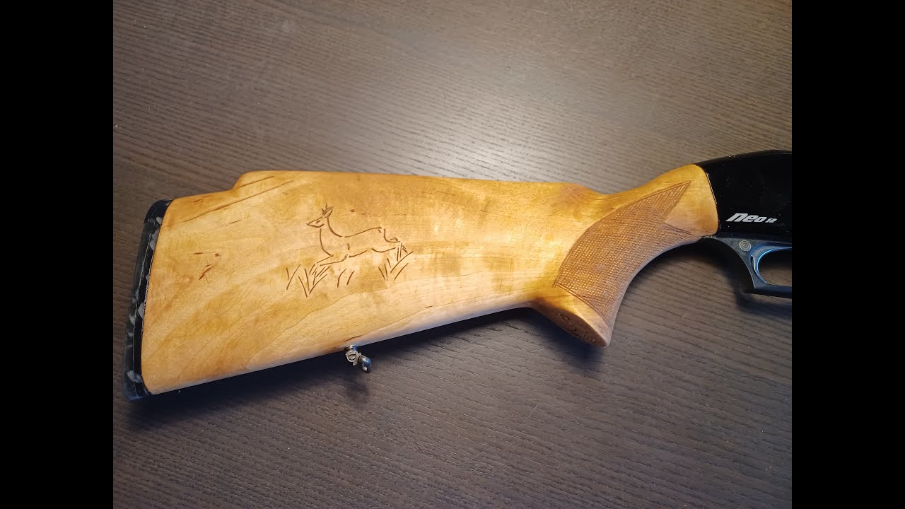 Stock carving for Ata arms Neo 12. Final result. - YouTube