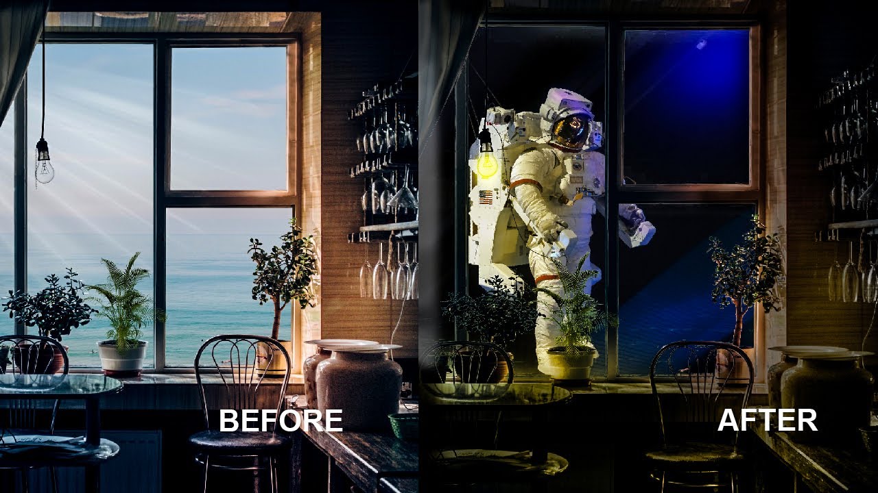 Astronaut on window photo manipulation in Photoshop - YouTube