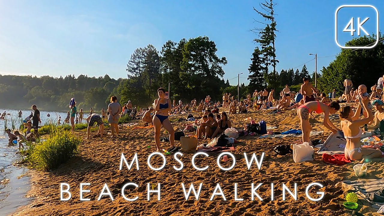 The heat in Moscow is +30. Beach walk - YouTube