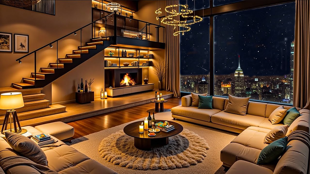Luxury Night Ambience Cozy & Elegant Loft with Relaxing Jazz & City ...