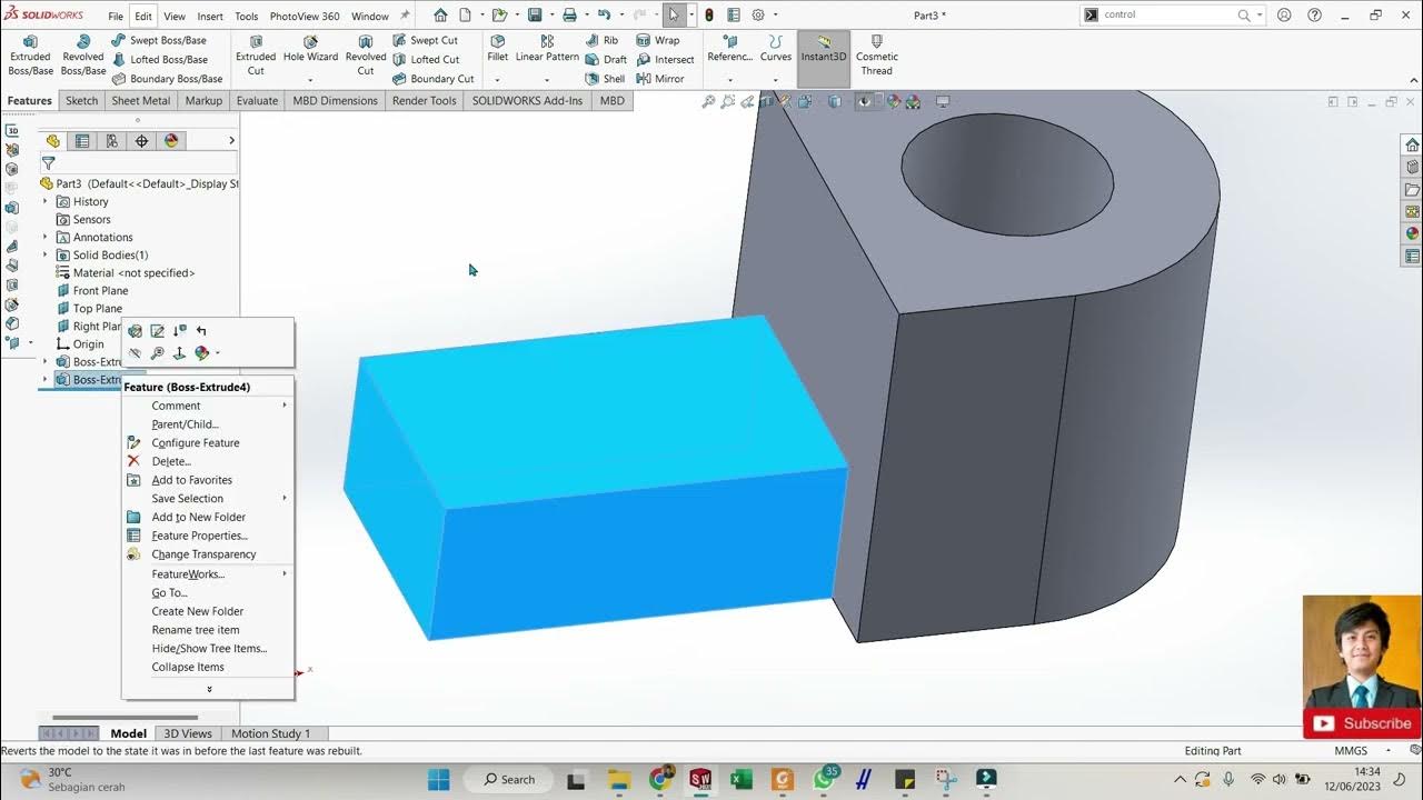 #8 EXTRUDE BOSS/ CUT SOLIDWORKS: OFFSET FROM SURFACE - YouTube