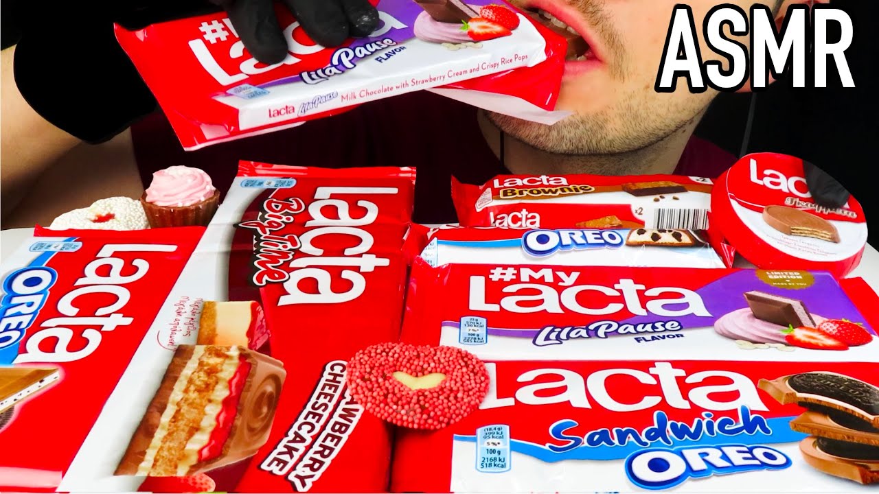 ASMR - MILK CHOCOLATE LACTA CRUNCHY, OREO & LILA PAUSE & BROWNIE - YouTube