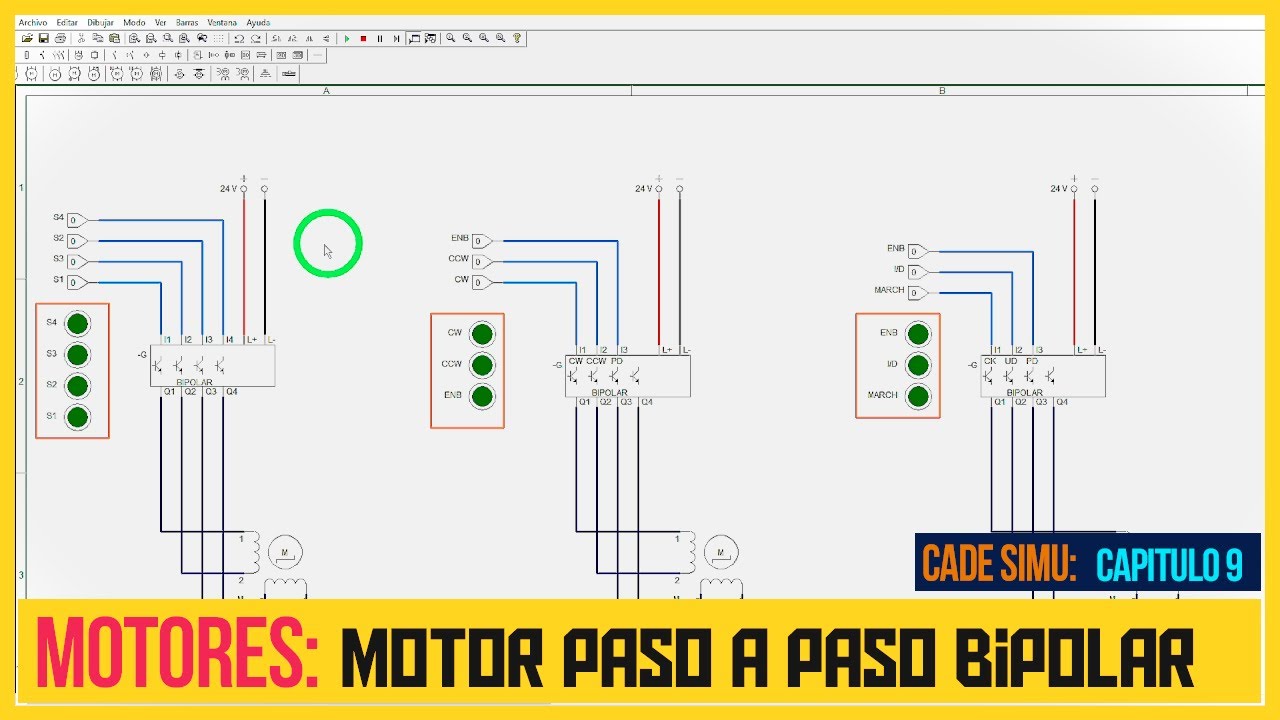 COMO FUNCIONA UN MOTOR PASO A PASO BIPOLAR EN CADE SIMU - YouTube