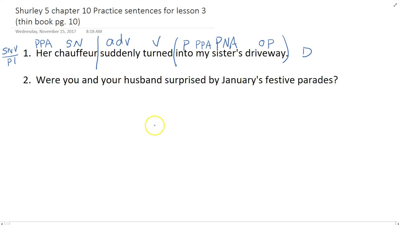Shurley 5 chapter 10 practice sentences lesson 3 - YouTube