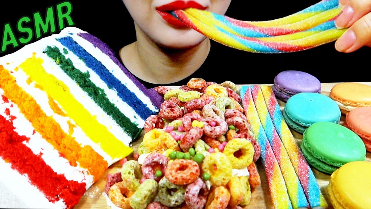 ASMR RAINBOW DESSERT MUKBANG 도레도레케익 무지개케익 무지개먹방 ของหวานสายรุ้ง 虹デザート EATING SOUNDS - YouTube