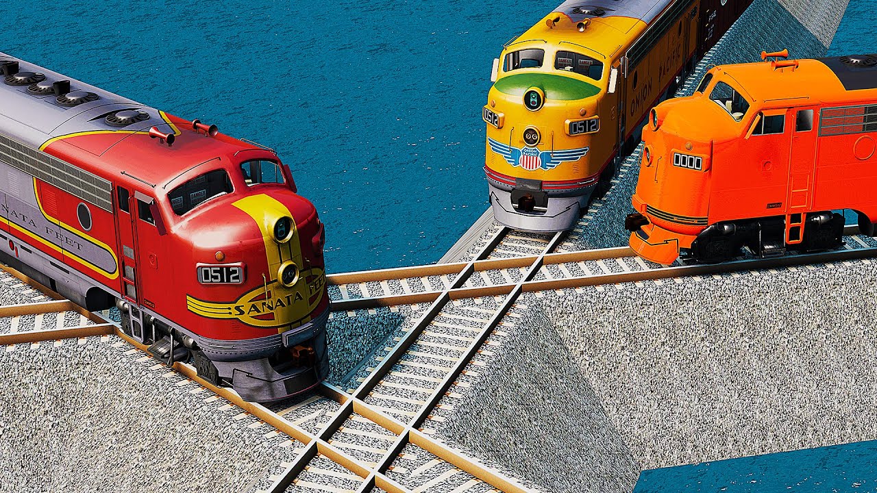 Triple Train vs Impossible triangle tracks Crossing Deepwater - BeamNG ...