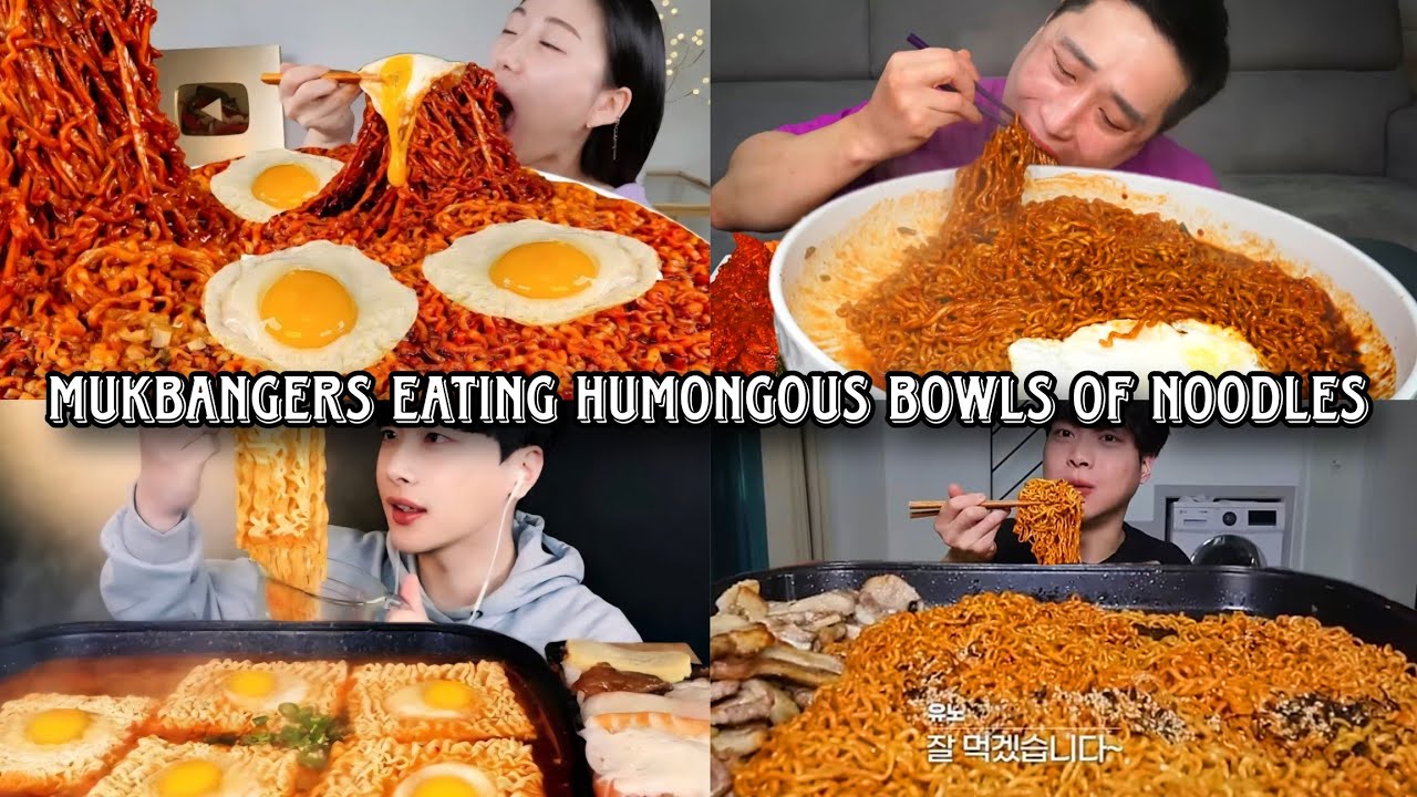 Mukbangers eating HUMONGOUS bowls of noodles enough for a big family ...