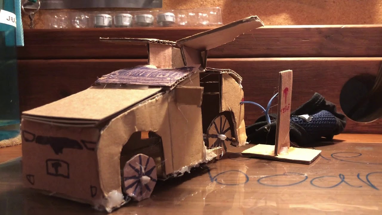Tesla Model X cardboard toy car with supercharger - YouTube