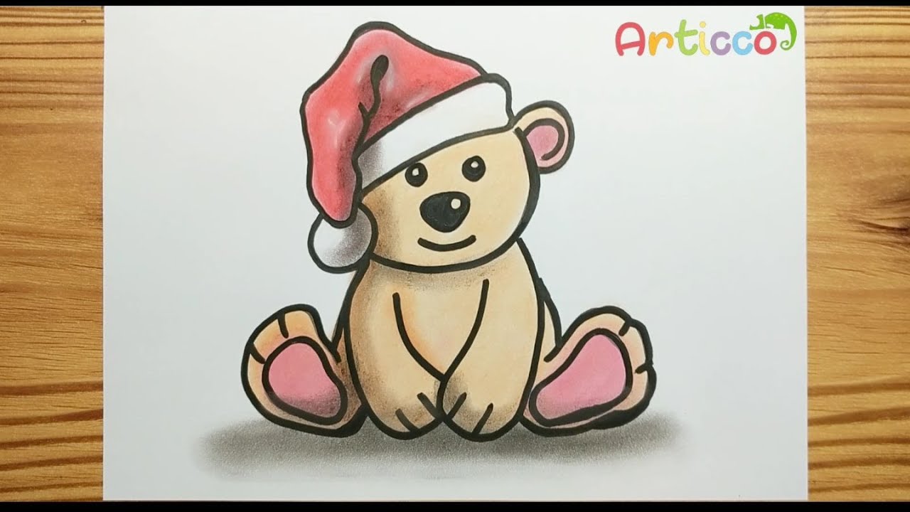 HOW TO DRAW REALISTIC CHRISTMAS TEDDY BEAR - YouTube