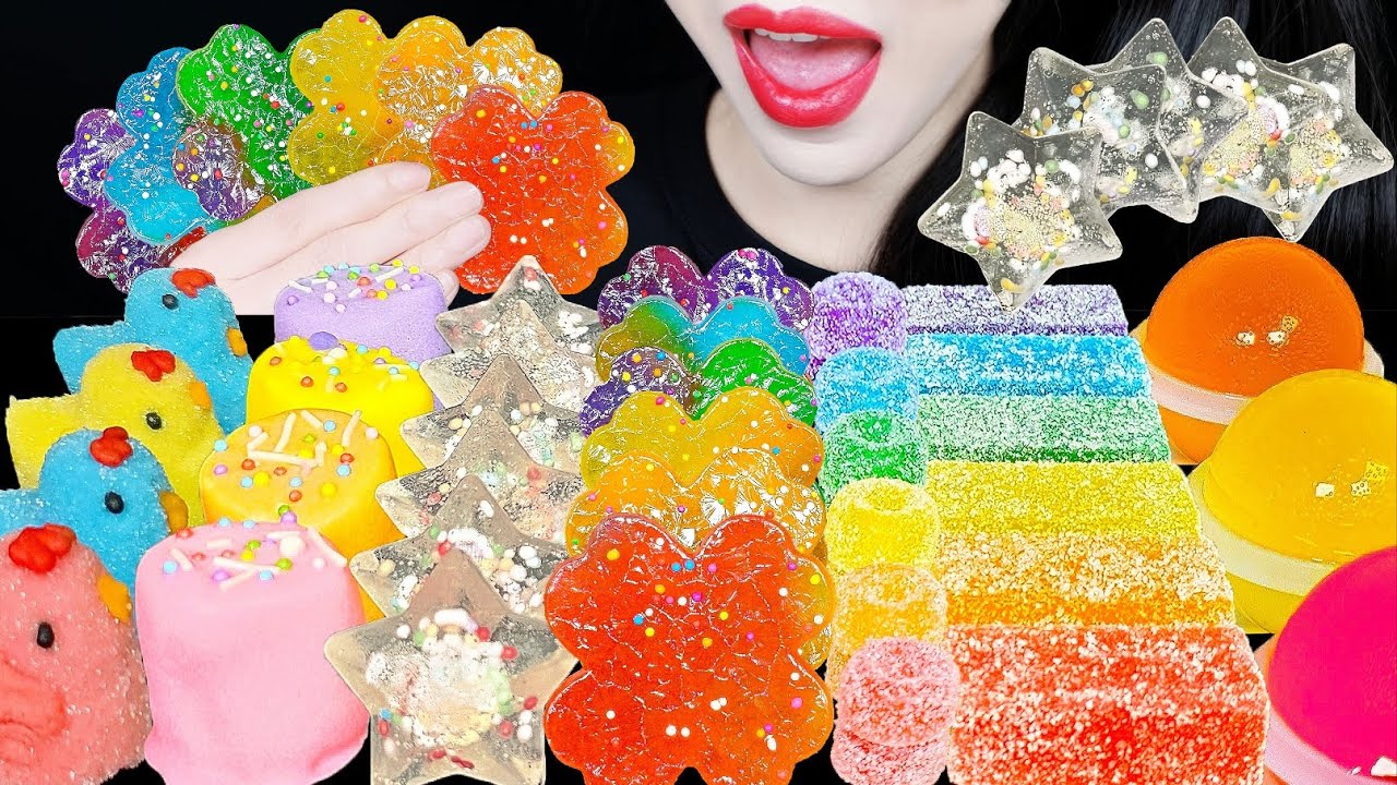 ASMR RAINBOW KOHAKUTO CLEAR JELLY MARSHMALLOW MUKBANG 무지개 코하쿠토 투명 젤리 마시멜로우 먹방 EATING SOUNDS ...