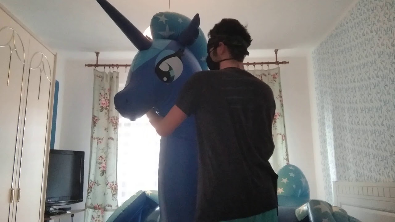 MLP cute cuddling with Princess Luna inflatable pool float toy - YouTube