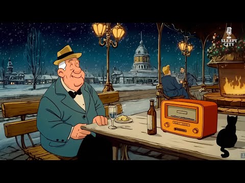 Grandpa’s Christmas Evening: Vintage Oldies Playing from Another Room in a Snowy Winter Town