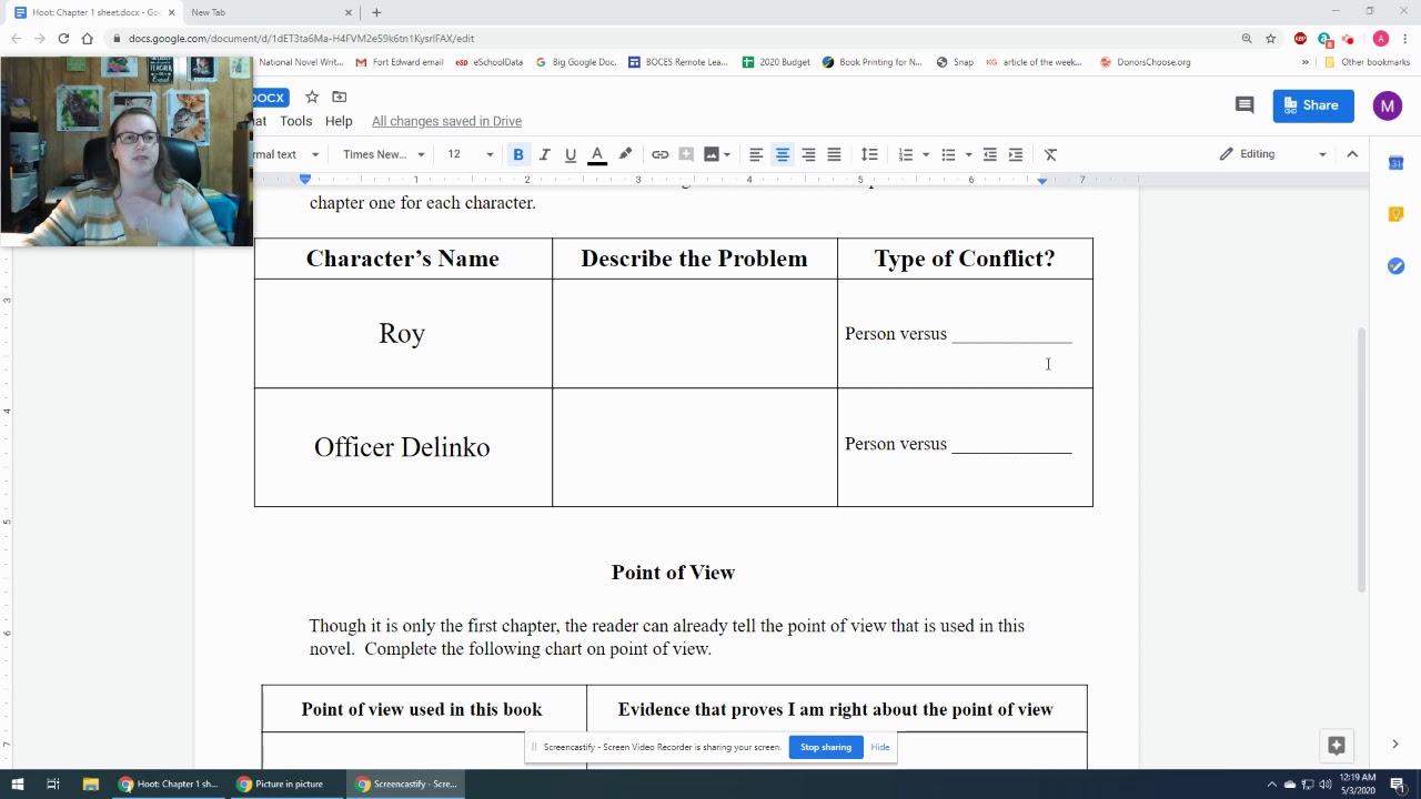 ELA 8 - Hoot Unit Video #3 - Complete Hoot: Chapter 1 sheet - YouTube