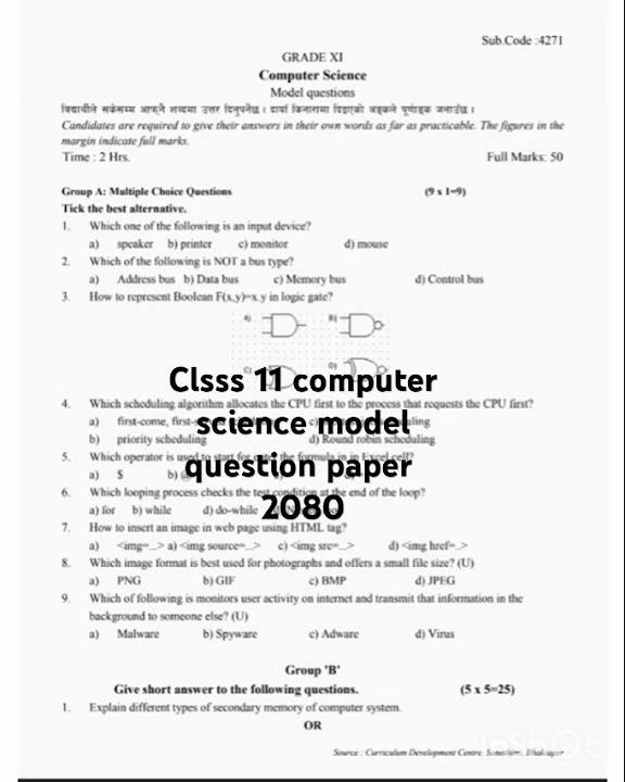 Class 11 computer science question paper 2080|| class 11 neb computer ...