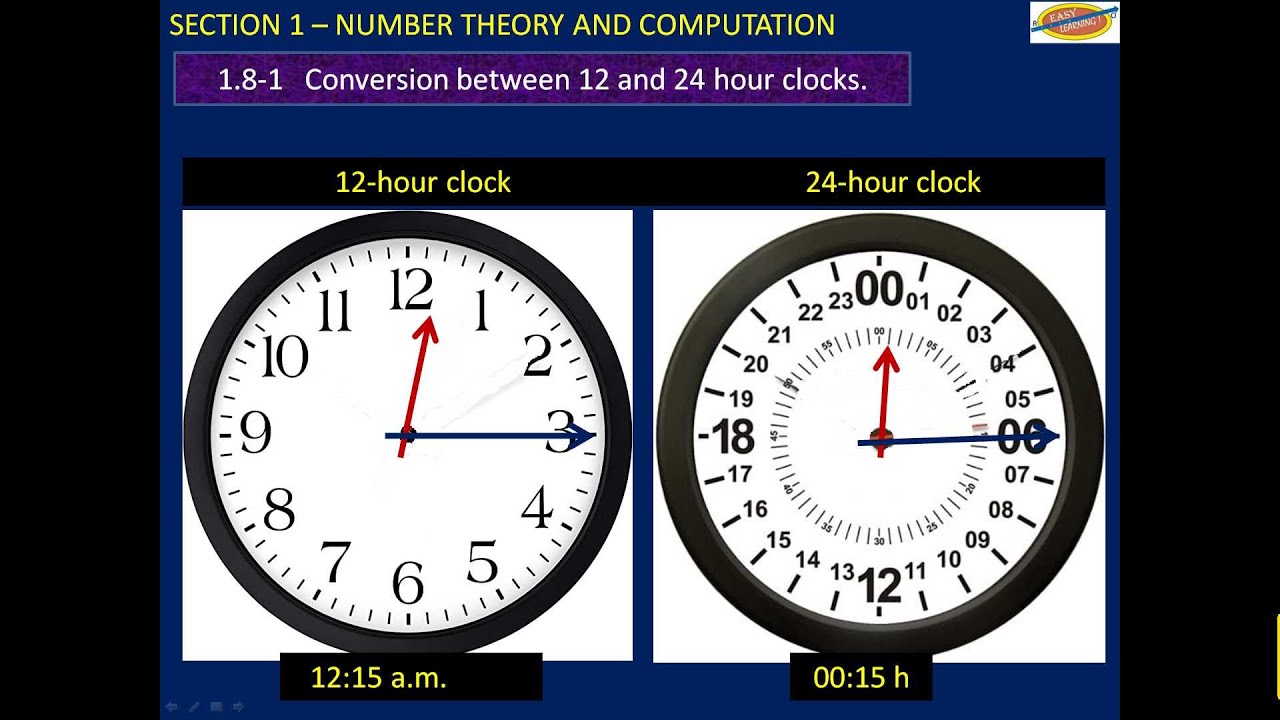 MATH_1_8_1 Conversion between 12 hour and 24 hour clocks - YouTube
