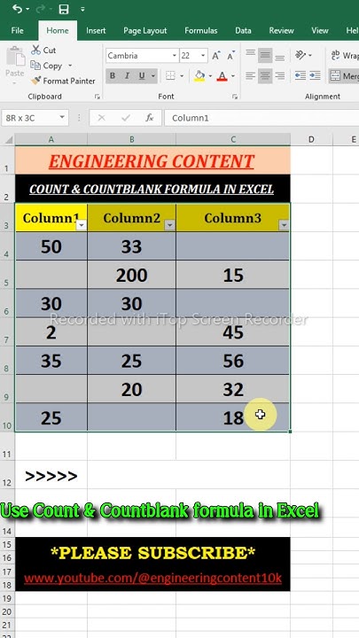 Count and Countblank formula in Excel #shorts #youtubeshorts #excel #ytshorts #count #countblank ...