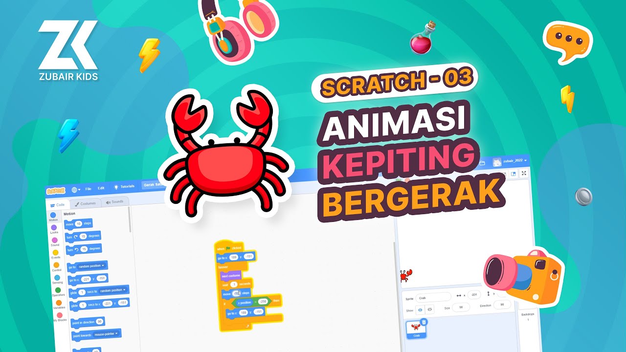 🐱03 Belajar Scratch Animasi Kepiting Bergerak - YouTube