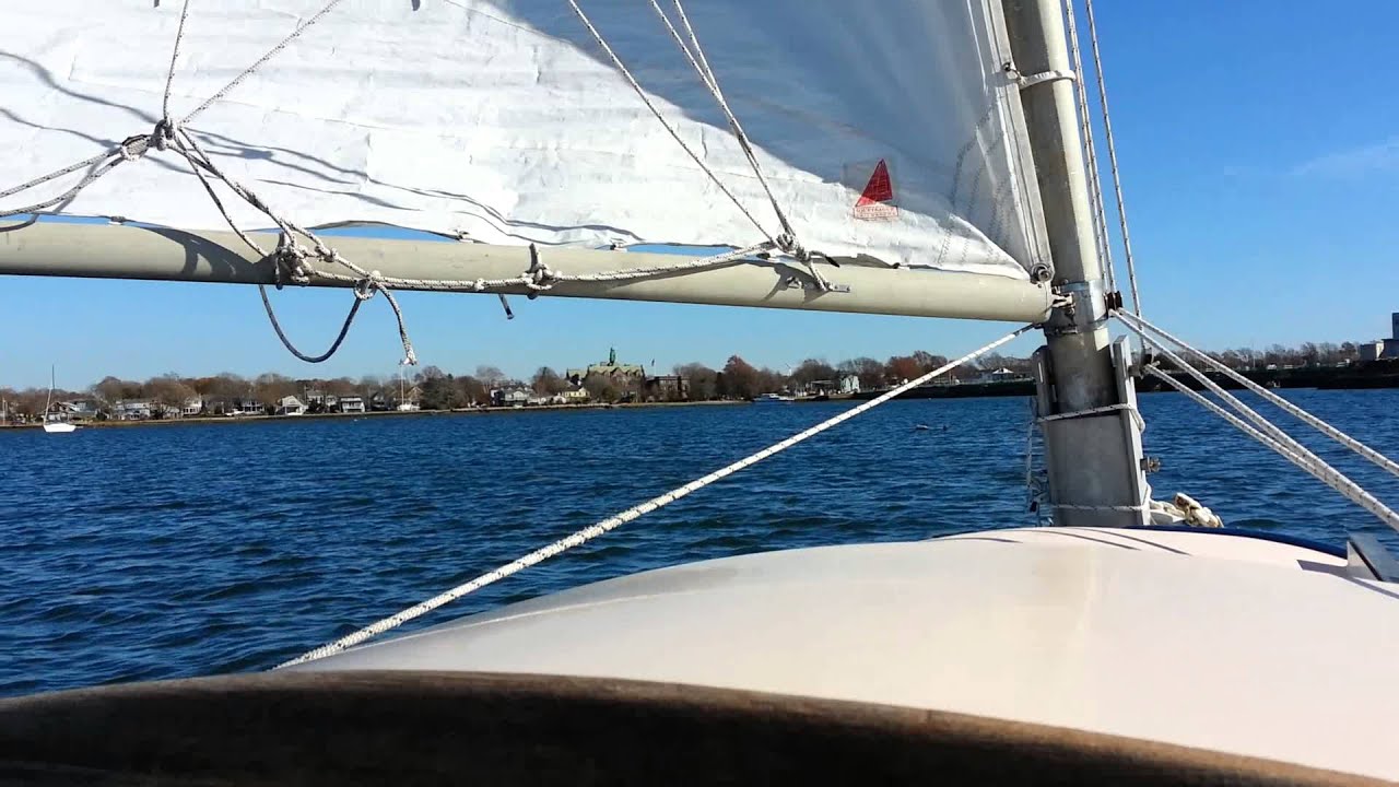 Herreshoff America Catboat sailing in the Fall - YouTube